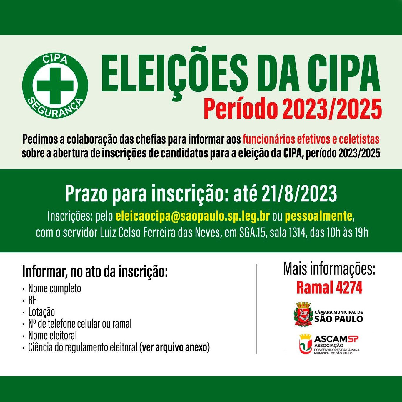 Eleições CIPA 2023-2025 - Ascam SP